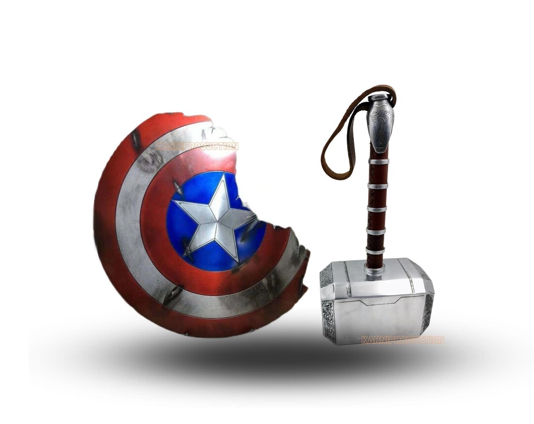 Thor Hammer / Captain America Solid Metal Broken Shield With Broken ...