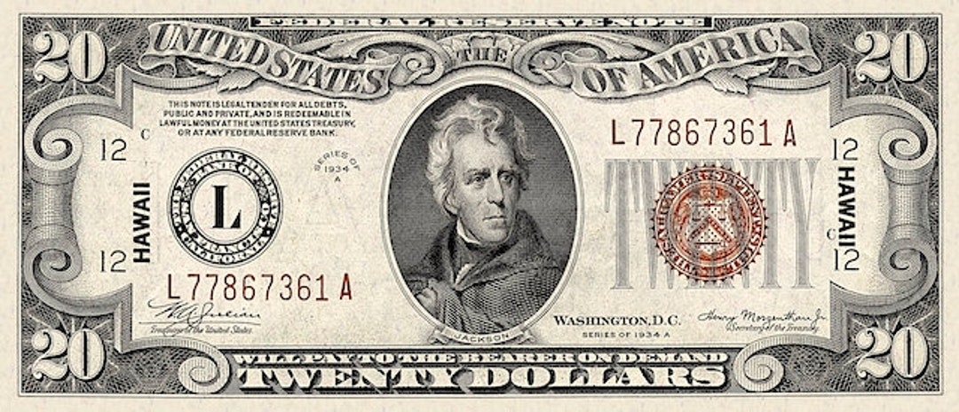 Hawaii Overprint Note united States of America Emergency Issue, 1 20 ...