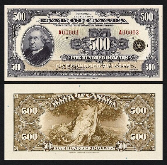 Canadian Money 500 Dollar Bill