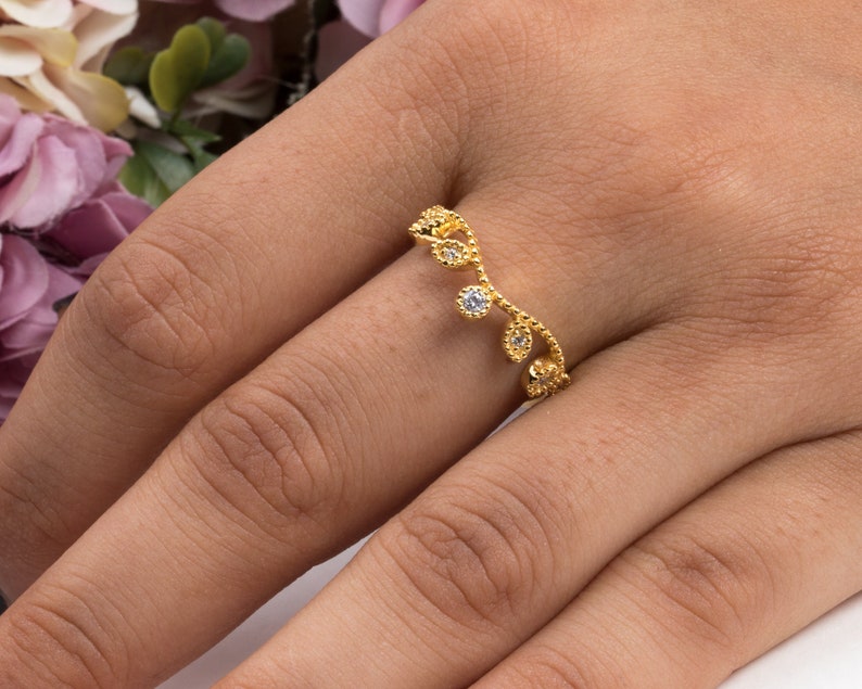 Tiny Diamond Stacking Ring Curved Band Mil-grain Setting | Etsy