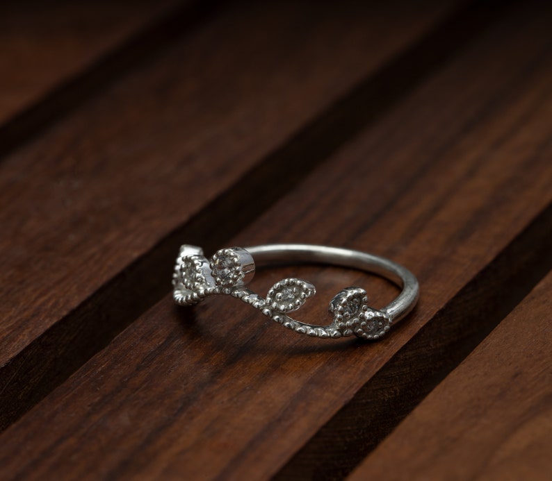 Tiny Diamond Stacking Ring Curved Band Mil-grain Setting | Etsy