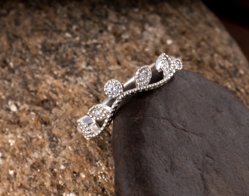 Tiny Diamond Stacking Ring Curved Band Mil-grain Setting | Etsy