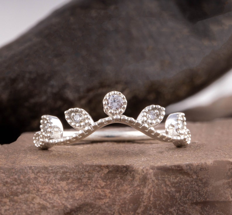 Tiny Diamond Stacking Ring Curved Band Mil-grain Setting | Etsy