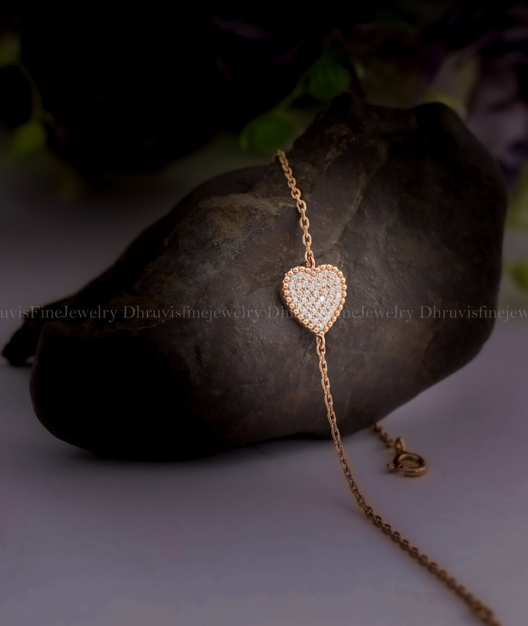 Diamond Bracelet / 14k Gold Heart Shape Diamond Bracelet for Women ...