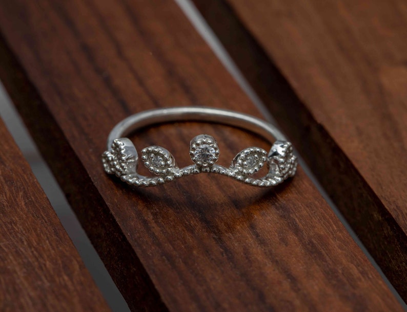 Tiny Diamond Stacking Ring Curved Band Mil-grain Setting | Etsy