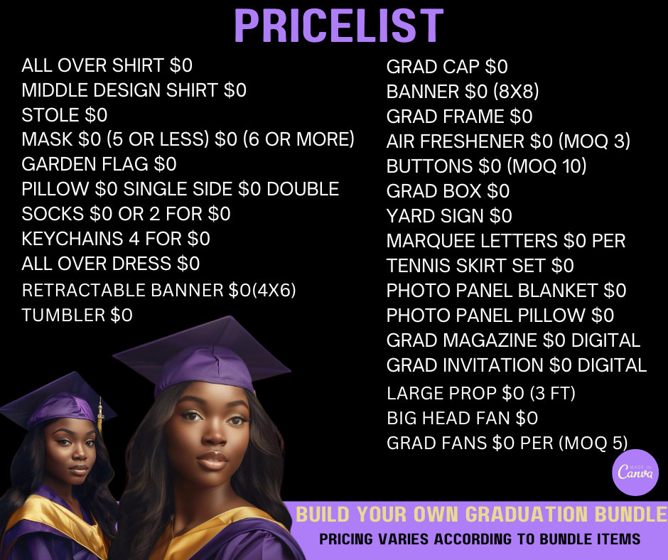 Graduation Package Editable Price List, Canva Template, Graduation 2024 ...