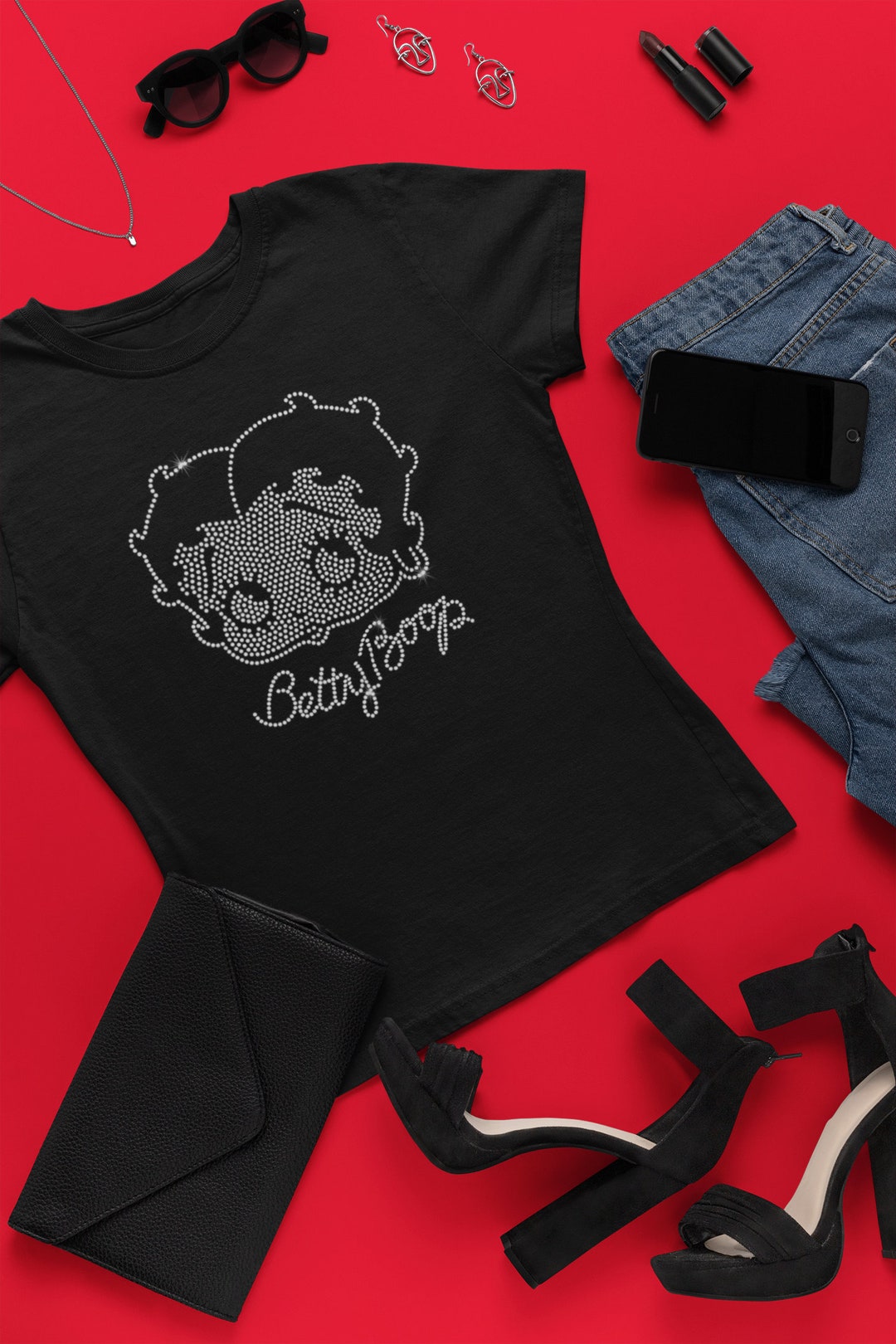 Classic Betty Boop Rhinestone T-shirt, Betty Boop, T-shirt, Rhinestone ...