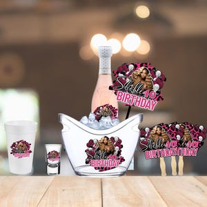 Editable Pink Leopard Birthday Party Bucket Set | 40th Birthday ...
