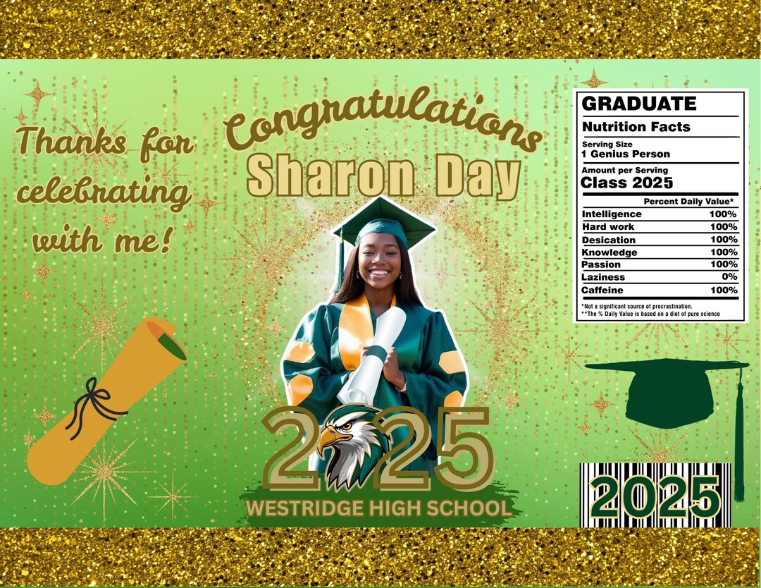 Editable Green and Gold Graduation Party Template | Class of 2025 Canva ...