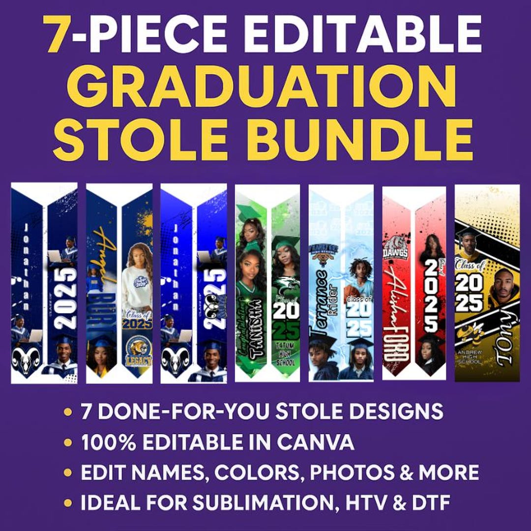 7 Editable Graduation Stole Canva Templates | Grad Stole Sublimation ...