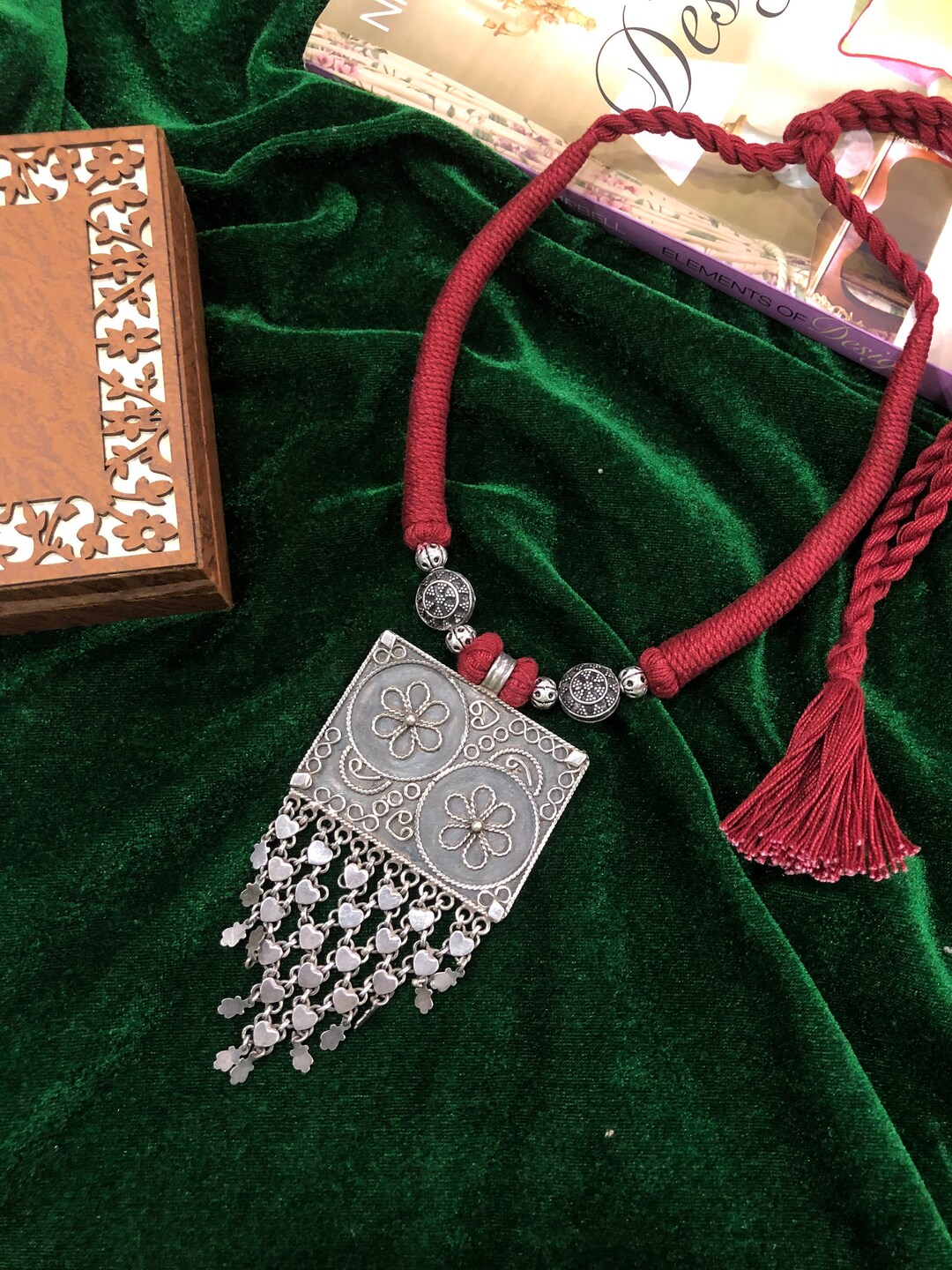 Traditional Rajasthani Necklace in 925 Sterling Silver Red Threads ...