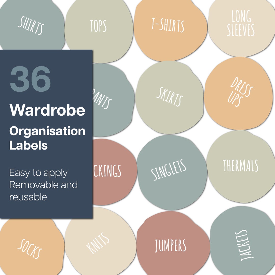 36 Wardrobe Labels, Colorful Stickers, Kids Closet Labels, Kids Room ...