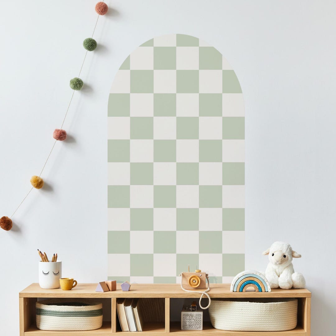 Arched Wall Decal, Pastel Green Checker Pattern Wallpaper Arch, Boho ...