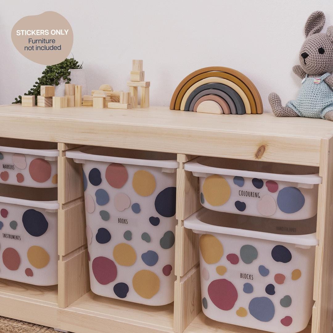 Trofast Decals, Playroom Storage Decals, Polka Dot Box Stickers, Fun ...