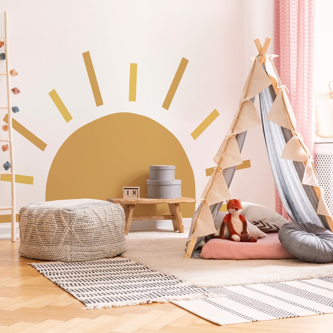 Sun Wall Decal, Sunshine Wall Decal, Half Sun Wall Stickers, Playroom ...