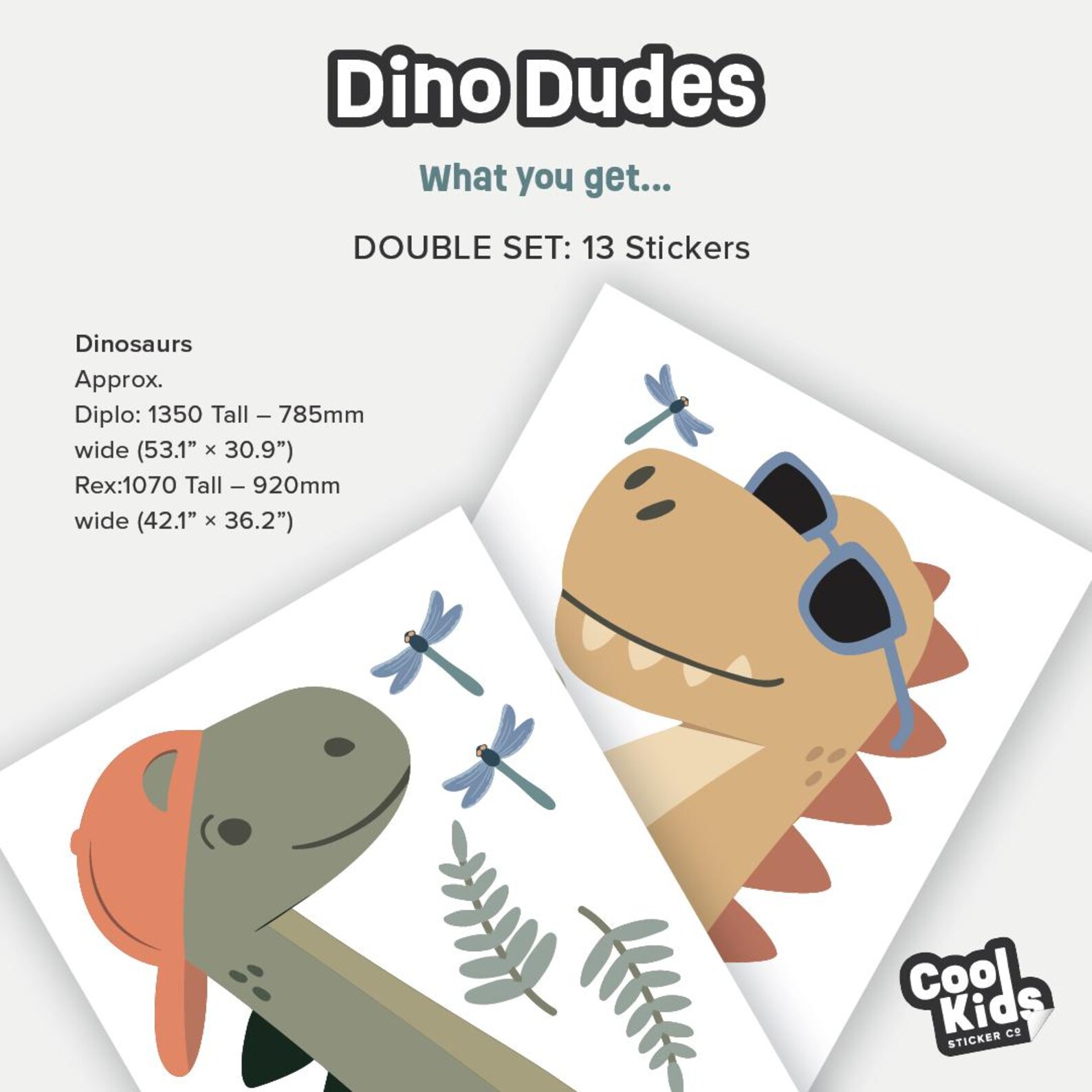 Dino Dudes Wall Decal Set ~ Cute Dinosaur Wall Stickers for Nursery or ...