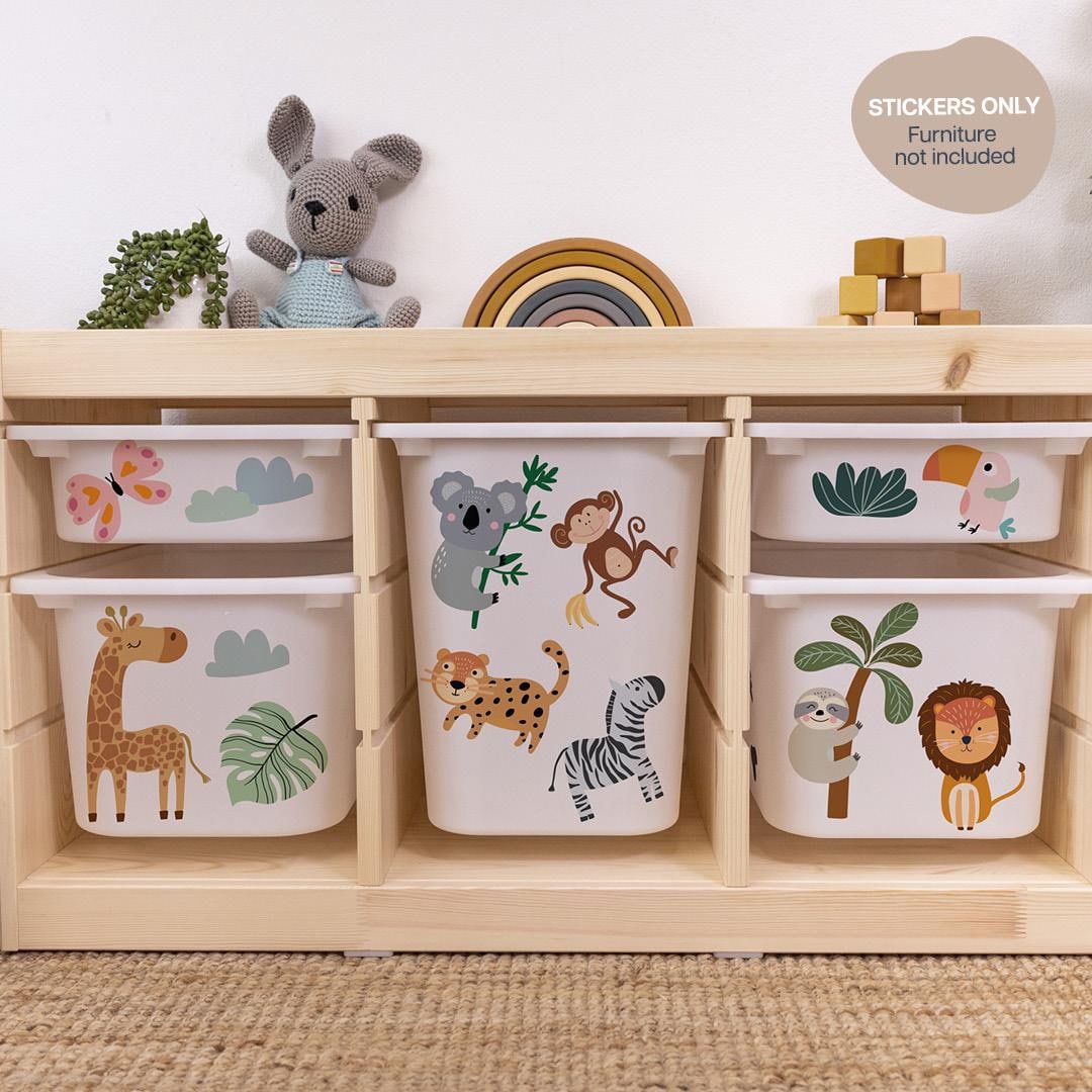 Cute Jungle Animals Trofast Stickers for Playroom, Safari Storage Bin ...