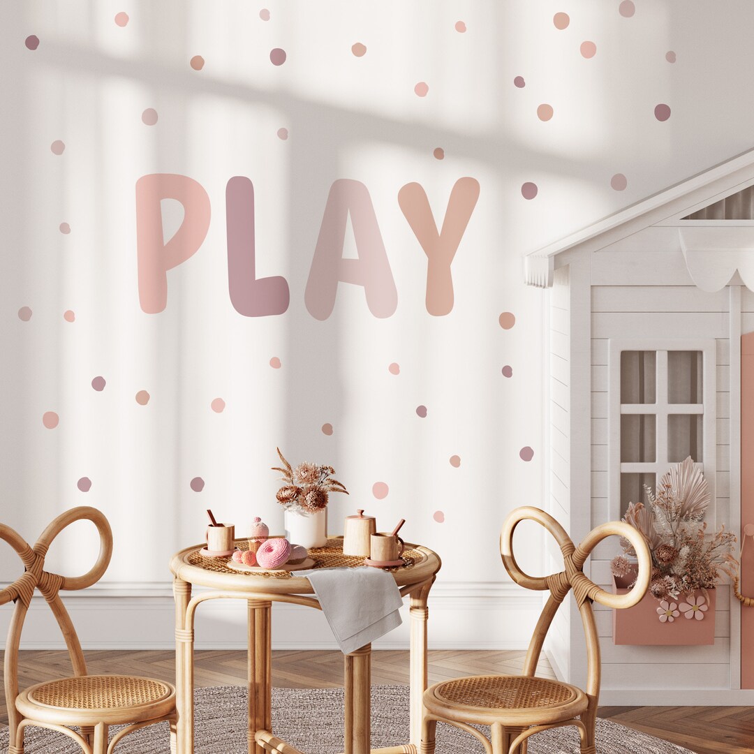 Pink Playroom Wall Decals, Girly Wall Stickers, Polka Dot Wall Decals ...