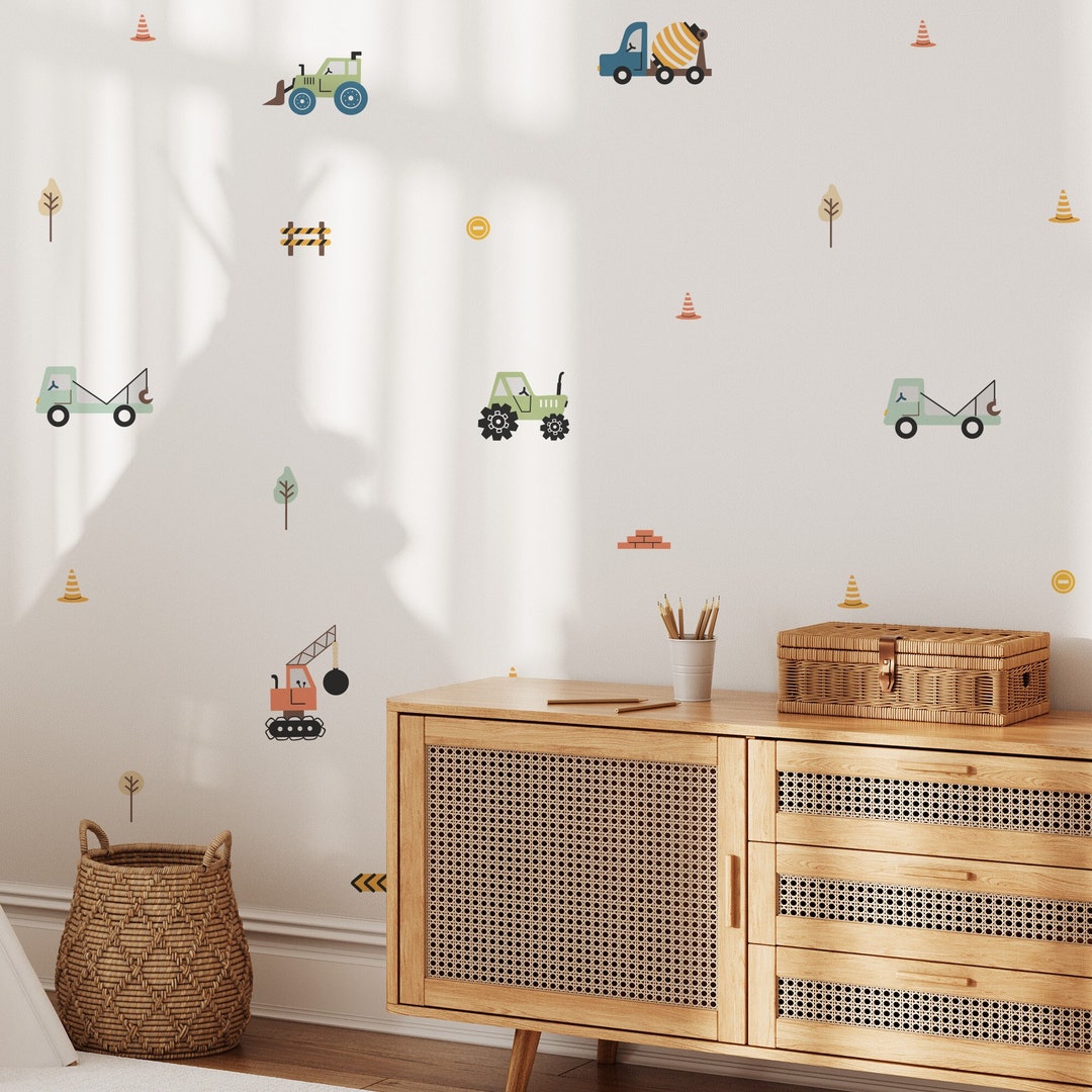 Construction Wall Decal, Cool Boys Room Wall Stickers, Toddler Room Decor, Fabric Wall Decals ...