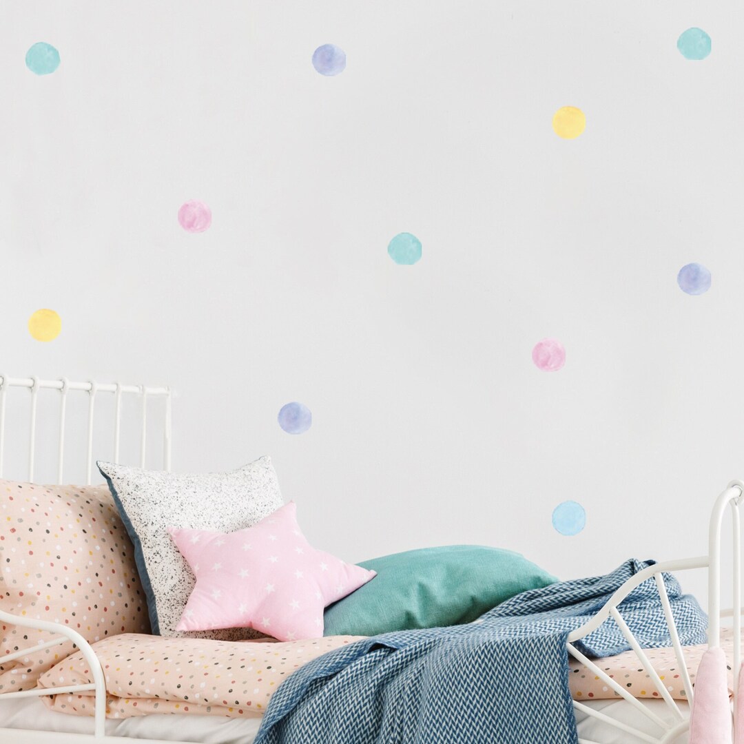 Colorful Polka Dot Stickers, Spotty Wall Decals, Watercolour Fabric ...