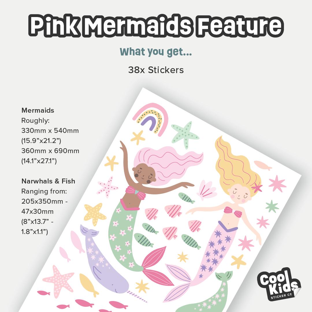 Big Mermaids Mural, Colorful Wall Stickers, Girly Accent Wall, Sea Life ...