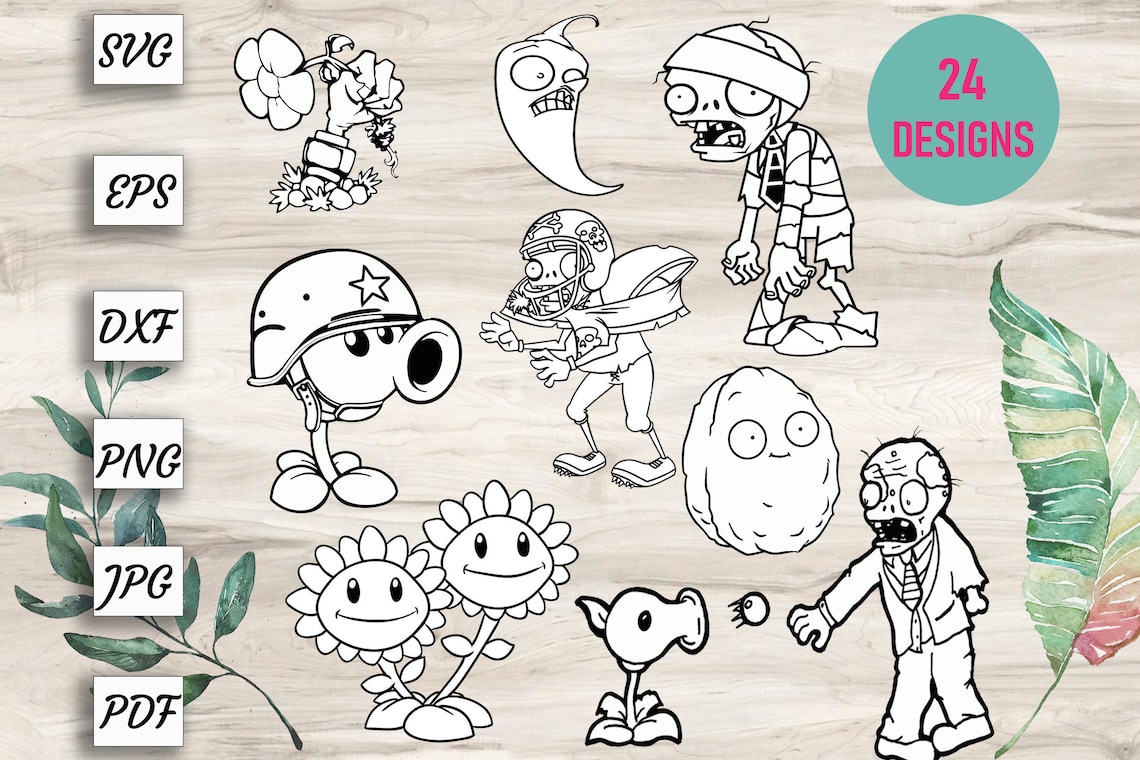Bundle Plants VS Zombies svg and Printable Colouring Book | Etsy