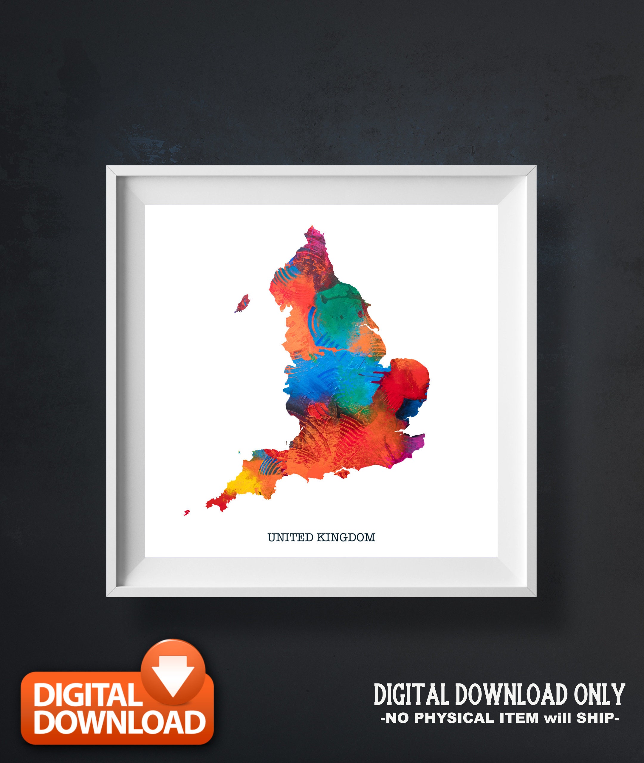 England Map Art Print Digital Download, Abstract United Kingdom Map ...
