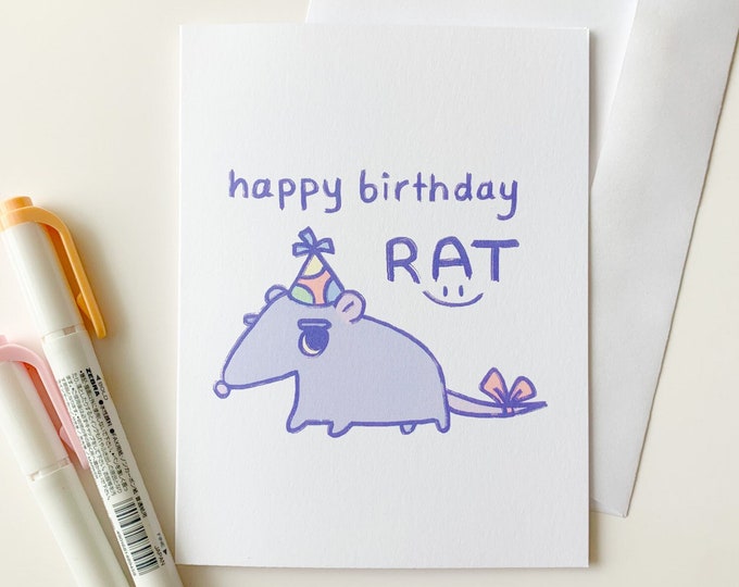 Rat Birthday Card / "happy Birthday Rat" Greeting Card / Funny Birthday ...