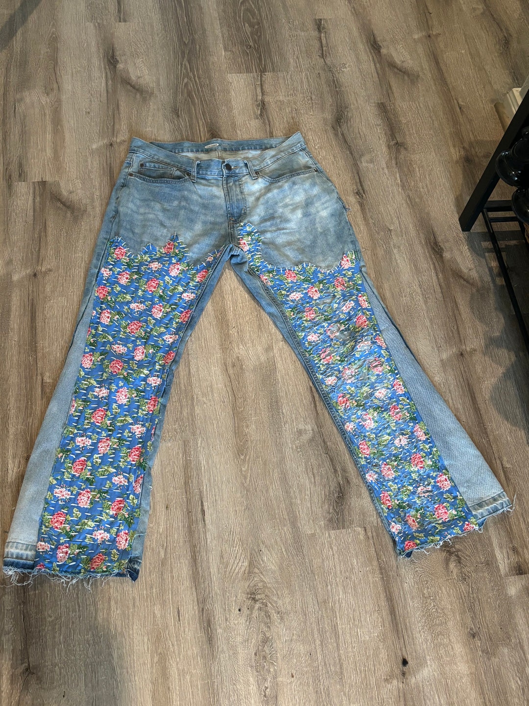 Upcyled Boro Stiched Flower Denim Jeans - Etsy