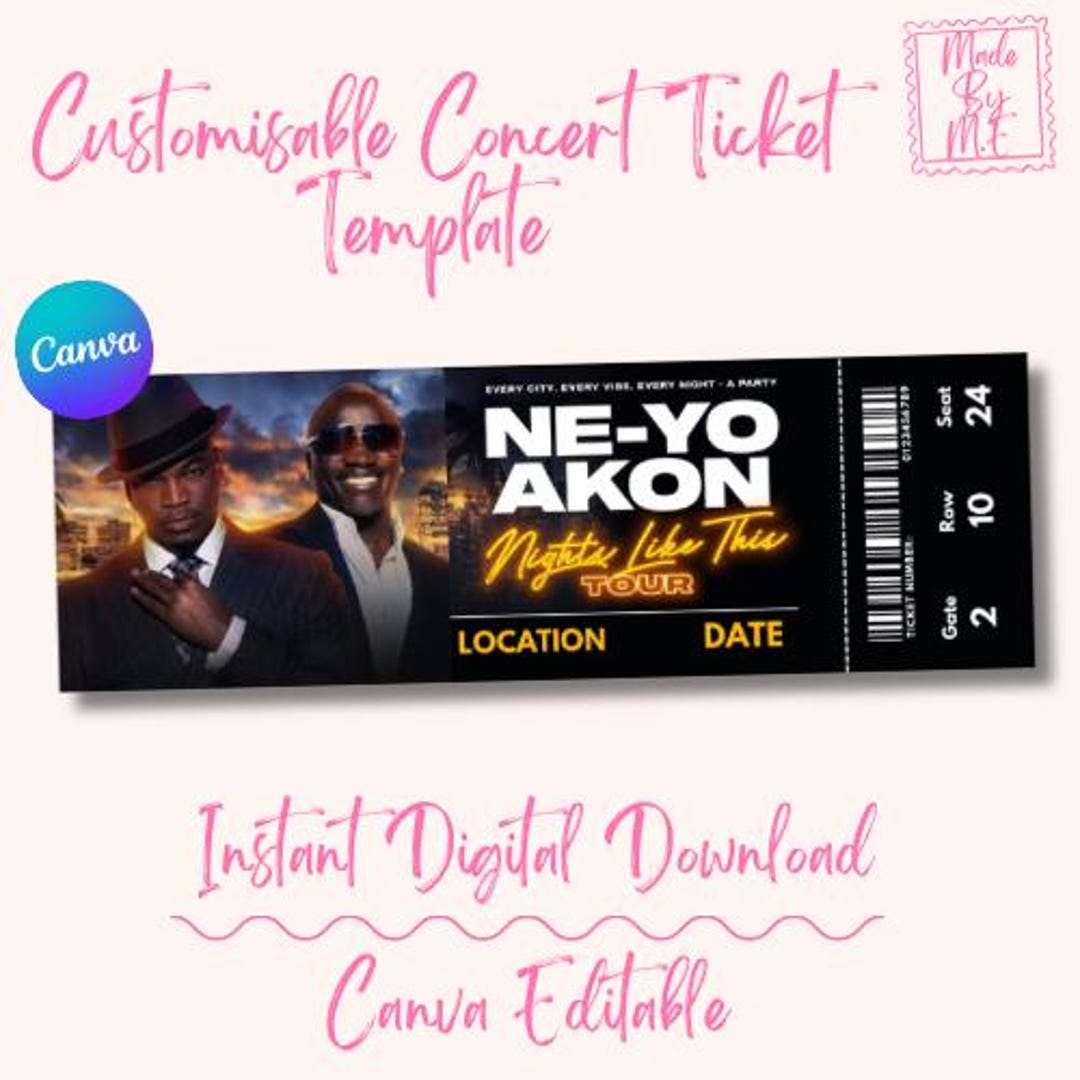 Editable Ne-yo & Akon “nights Like This” Tour Concert Ticket Canva ...