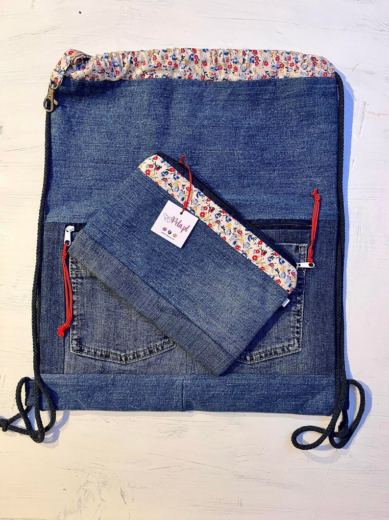 Denim Drawstring Backpack UNIQUE Purse Sports Bag, Back to School ...