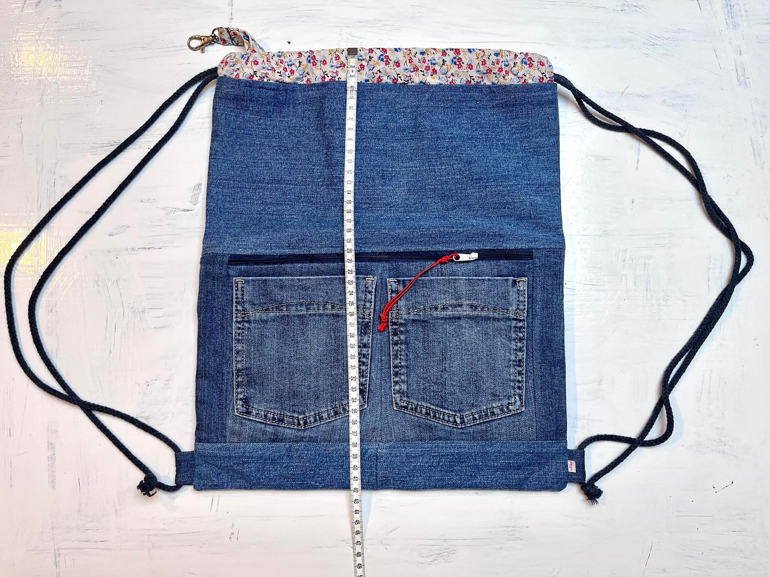 Denim Drawstring Backpack UNIQUE Purse Sports Bag, Back to School ...