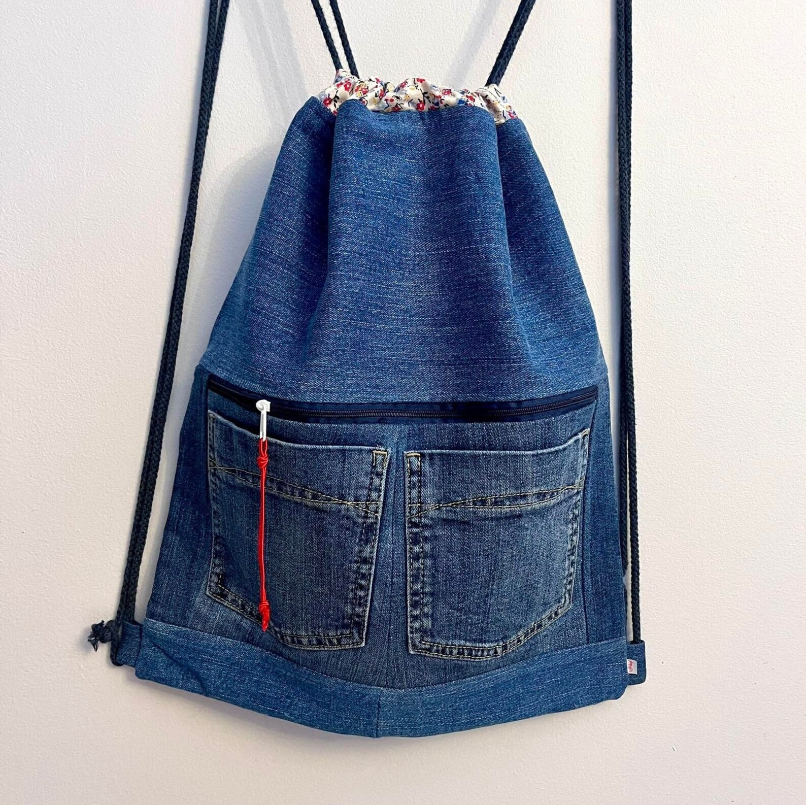 Denim Drawstring Backpack UNIQUE Purse Sports Bag Back to - Etsy