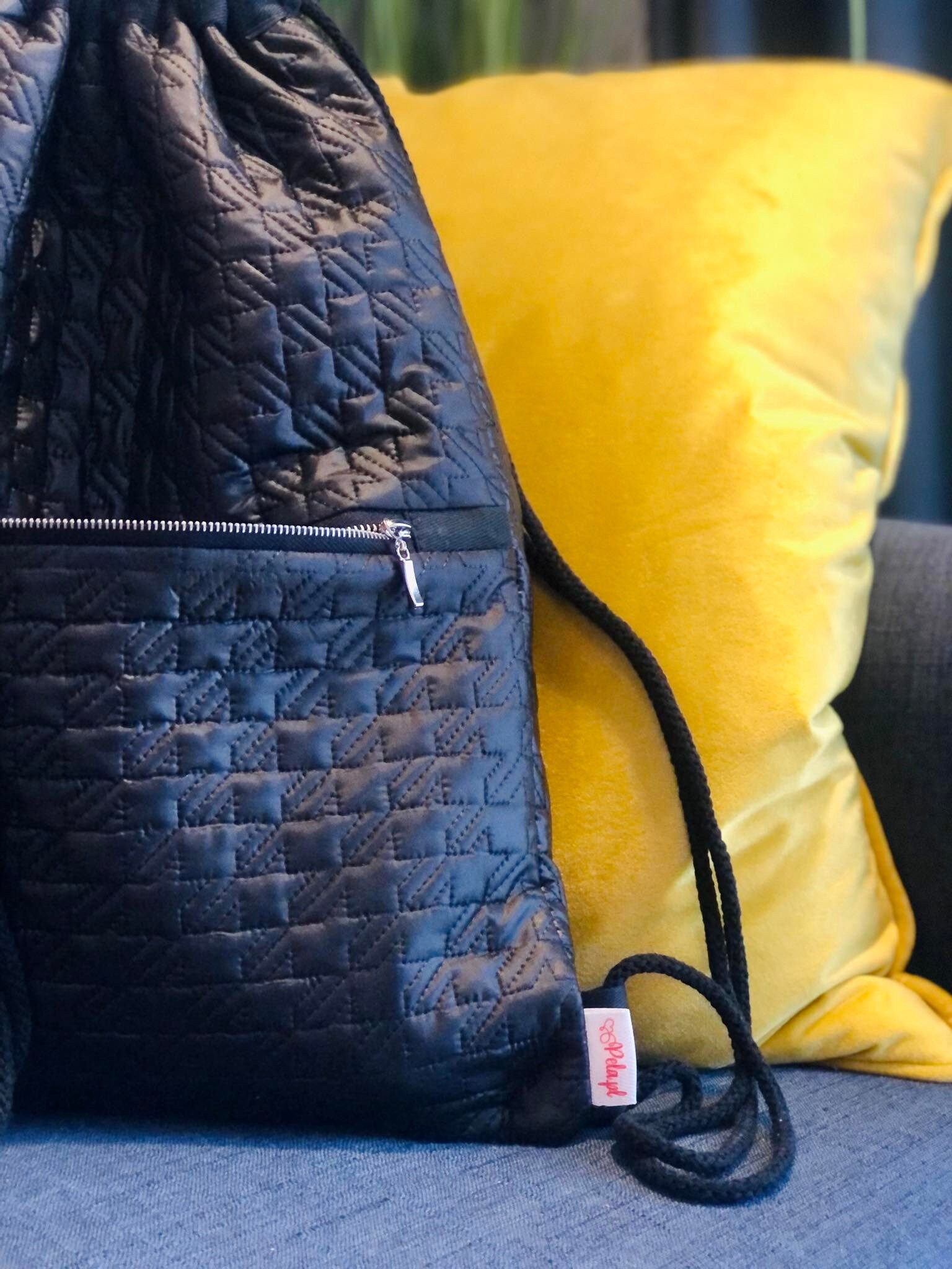 Black Quilted Backpack Sack Fluffy - Etsy