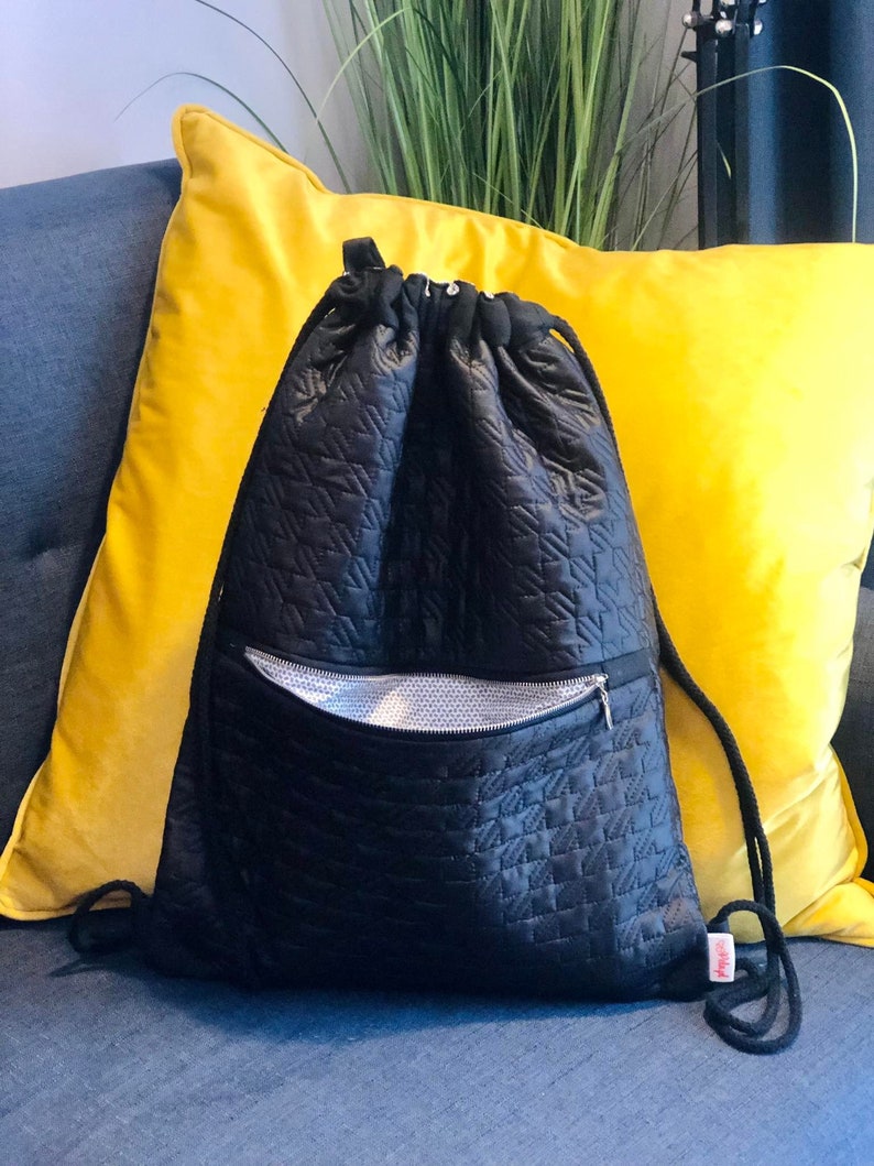 Black Quilted Backpack Sack Fluffy - Etsy