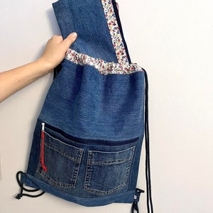 Denim Drawstring Backpack UNIQUE Purse Sports Bag, Back to School ...