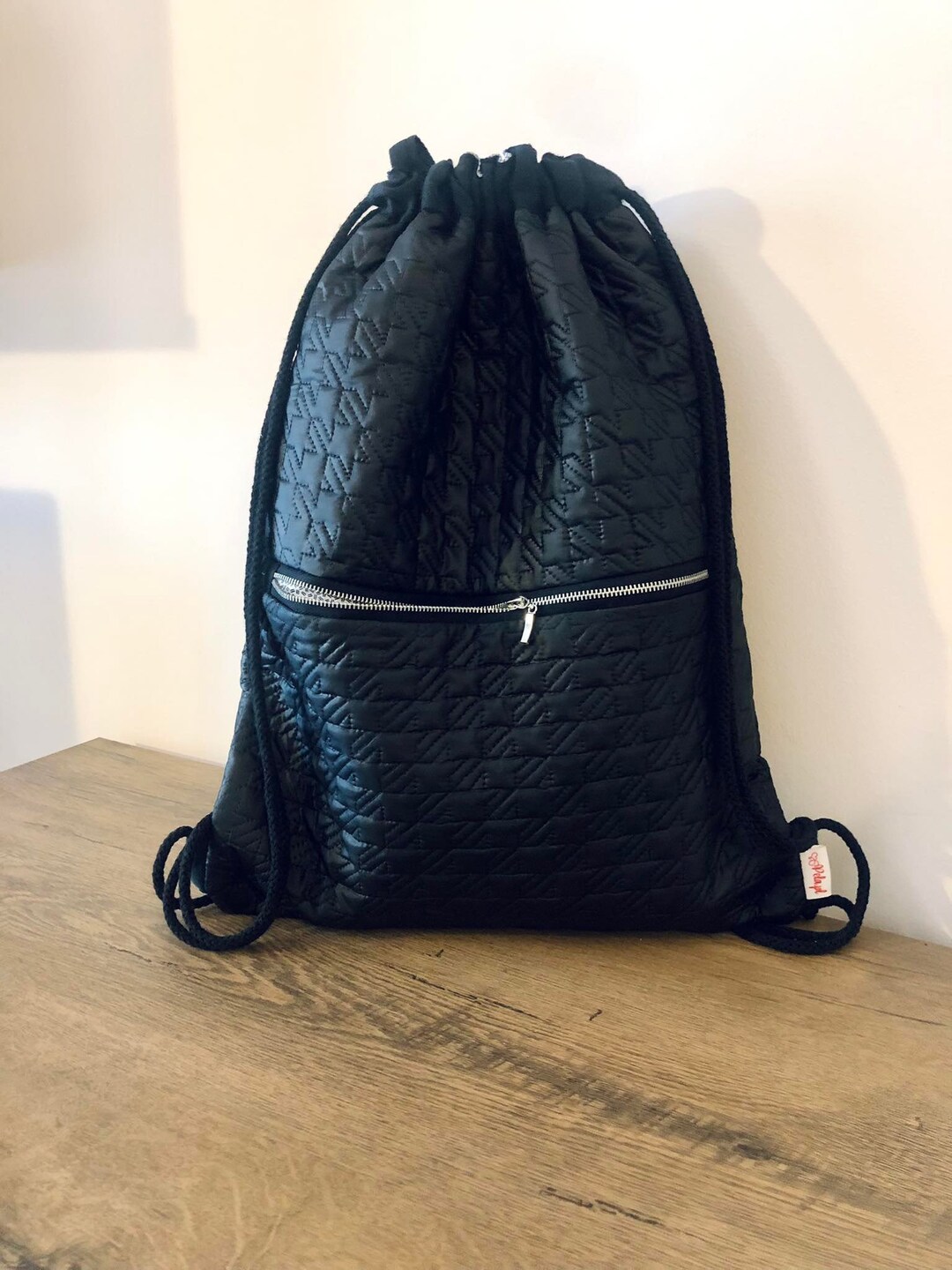 Black Quilted Backpack Sack Fluffy - Etsy