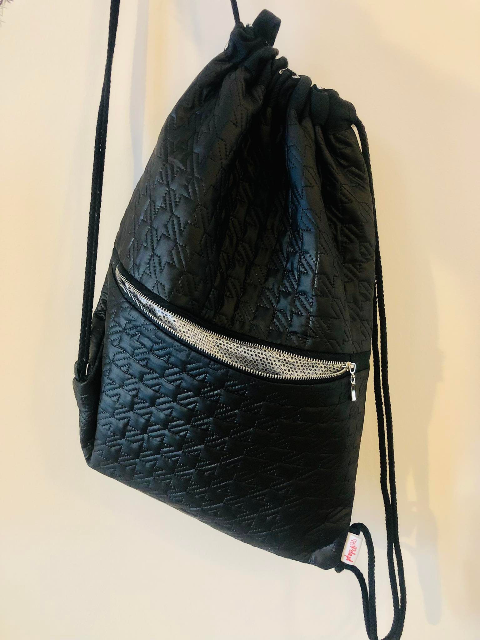 Black Quilted Backpack Sack Fluffy - Etsy