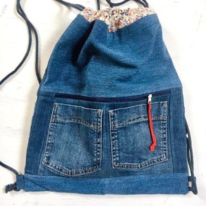 Denim Drawstring Backpack UNIQUE Purse Sports Bag, Back to School ...