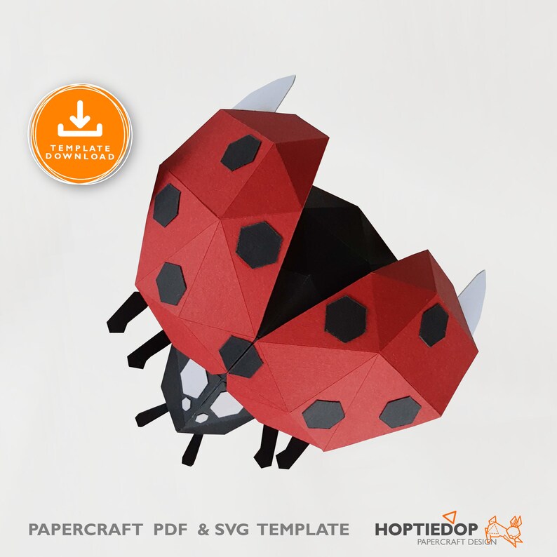 Papercraft 3D Ladybug Template Printable PDF & SVG Lady | Etsy