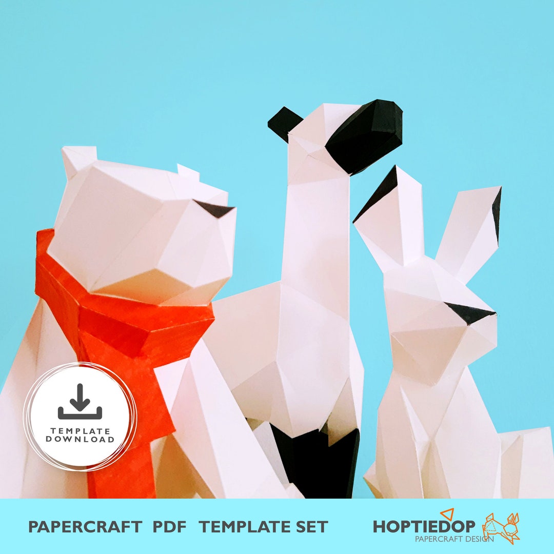 Papercraft Bundle of a 3D Llama, Polar Bear, Snow Bunny Template ...
