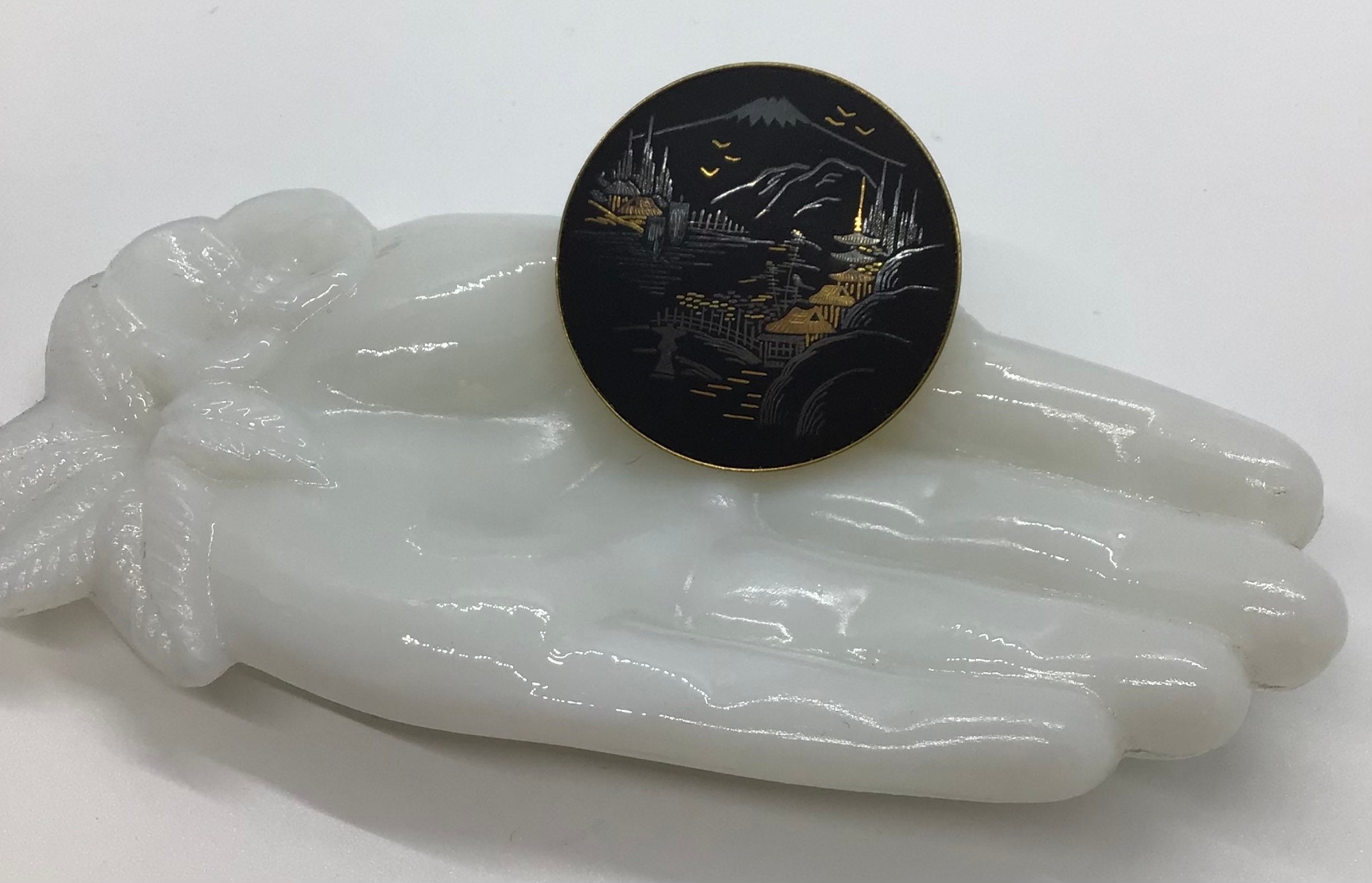 Vintage Amita Japan Round Damascene Asian Landscape Theme - Etsy