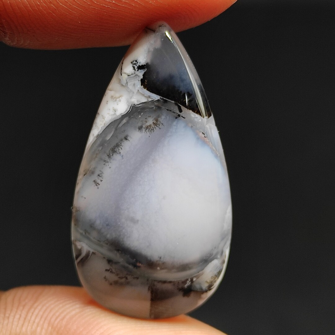 Natural Black & White Dendrite Opal Cabochon 32X17X4 MM Pear Amazing ...