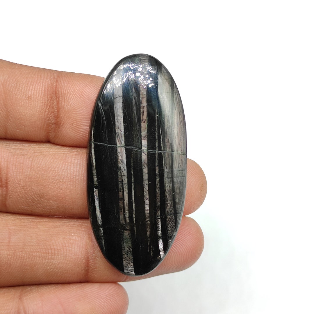 54X25X4 MM Oval Shape 70ct Natural Silver Flashy Black Hypersthene ...