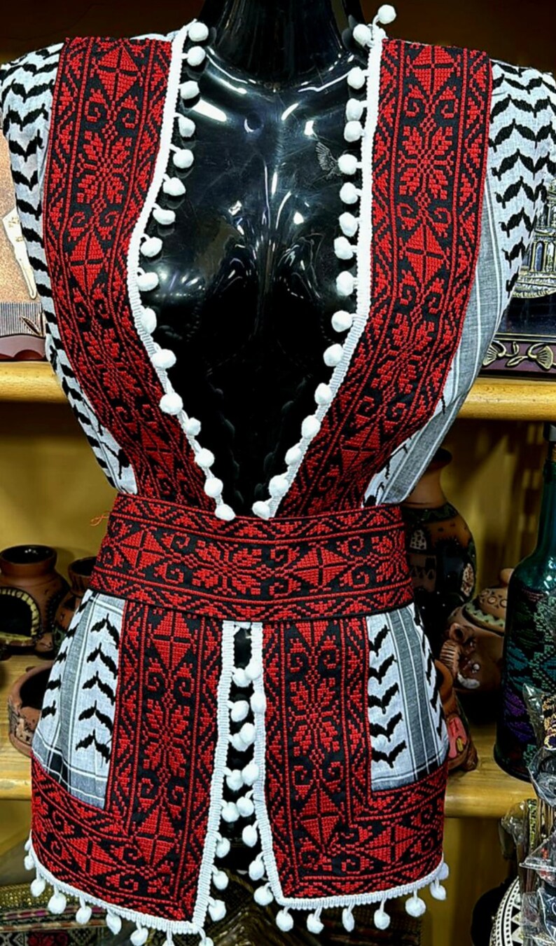 Women's Vest With A Palestinian Design, Made of Shemagh Fabric and ...