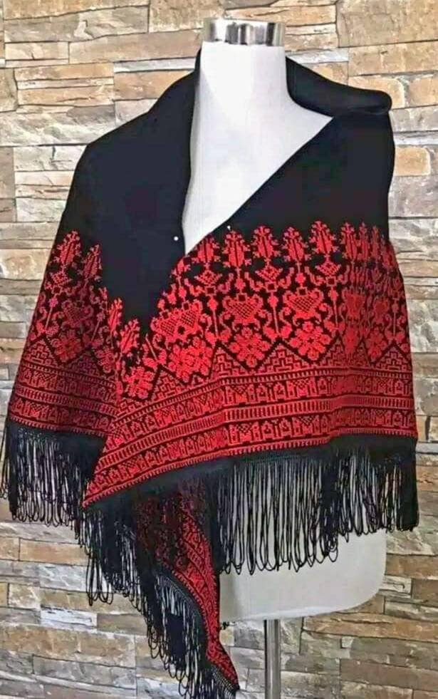 Handmade Embroidered Shoulder Shawl in Red and Black Color Palestinian ...