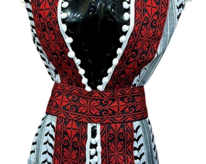 Palestinian Black & Red Middle Eastern Ethnic Machine-embroidered Thigh ...