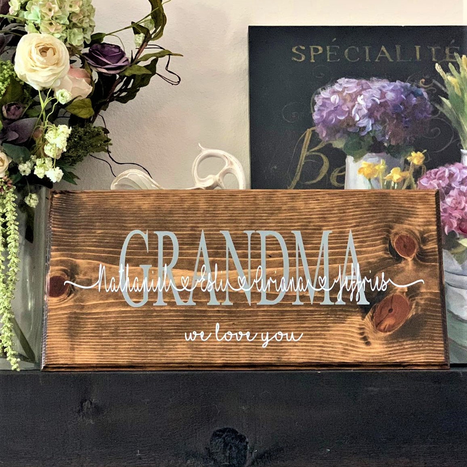 Custom Stained Wood Grandma Sign With Grandkids Names, Family Wood Sign ...