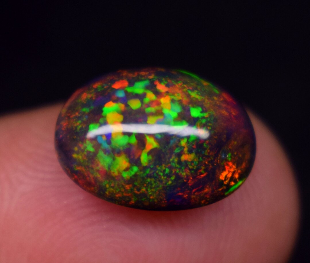 3.40 Carat 12.5X9.7X5.7 Mm Galaxy Fire Black Smoked Cabochon Black Opal ...