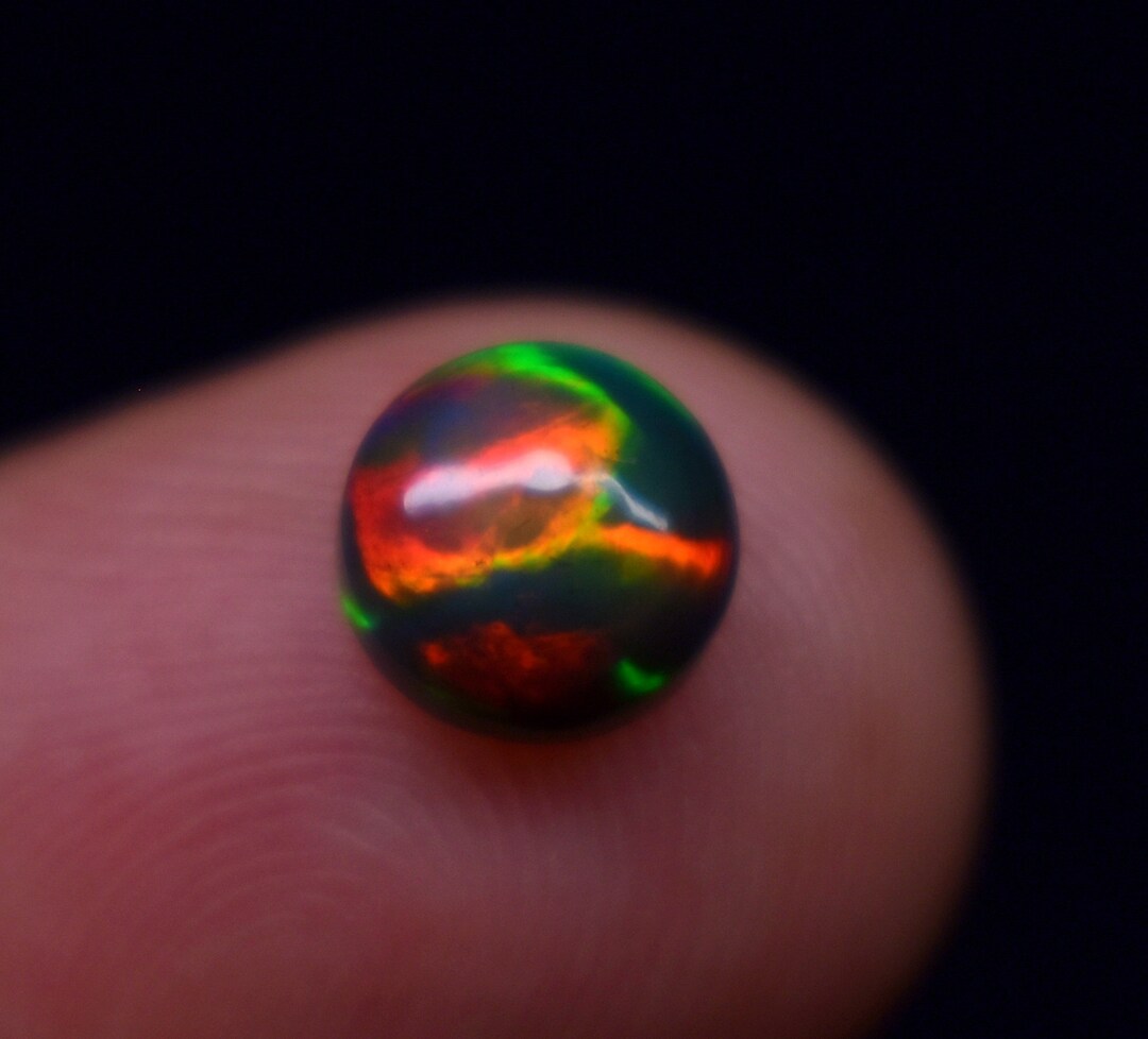 1 Carat Multi Fire Natural Ethiopian Opal Gemstone Round Cabochon, Opal ...